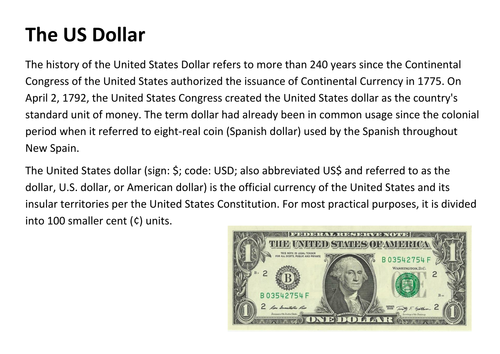 The US Dollar Handout | Teaching Resources