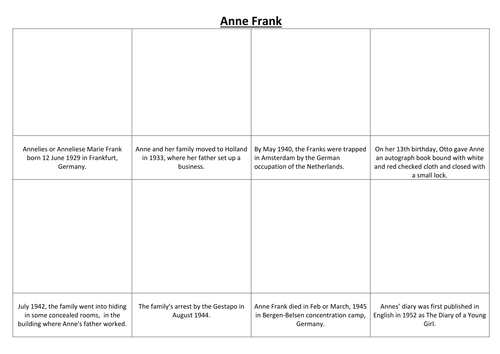 Anne Frank Comic Strip and Storyboard | Teaching Resources