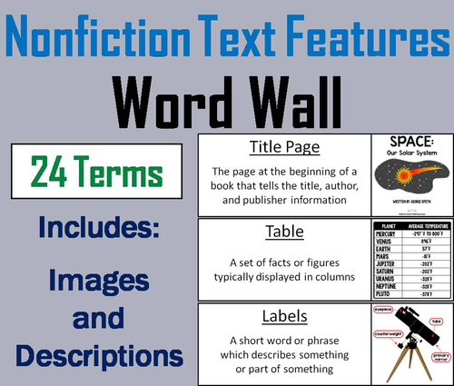 Nonfiction Text Features Word Wall Cards | Teaching Resources