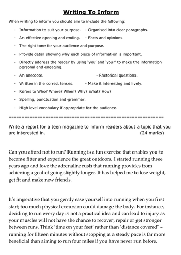 WRITING TO INFORM. PAGE 2 = FOUR MORE PARAGRAPHS CONTINUING THE EXAMPLE ...