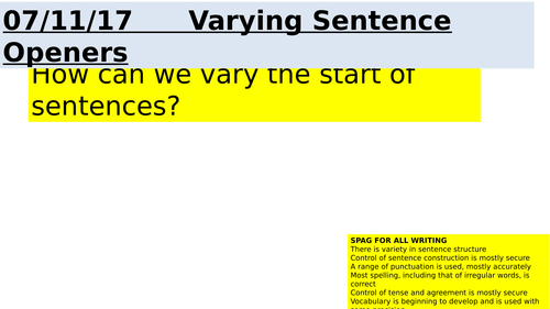 10 ways to vary a sentence start/opener lesson and resources | Teaching ...