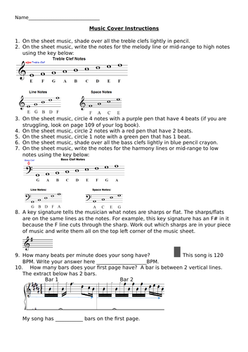 Music Cover Work - Sheet Music Analysis | Teaching Resources
