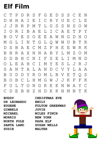 Elf Film Word Search | Teaching Resources Elf Film Word Search | Teaching Resources