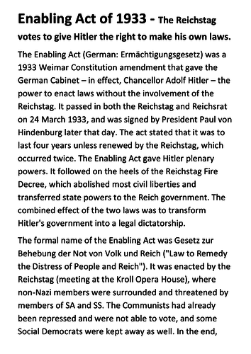 Enabling Act of 1933 Handout | Teaching Resources