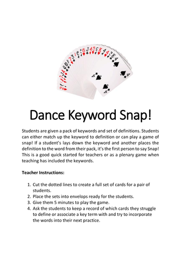 AQA GCSE Dance - Keywords Snap Game | Teaching Resources AQA GCSE Dance - Keywords Snap Game | Teaching Resources