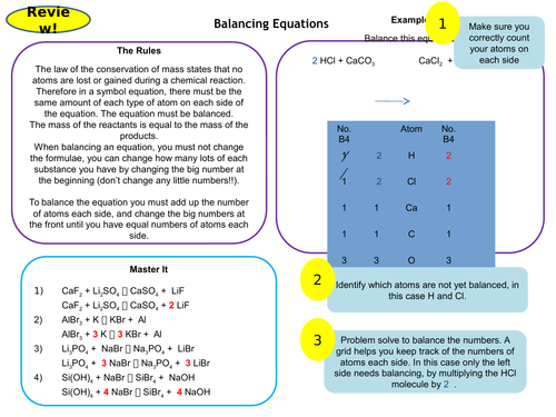 Balancing Equations Active Revision Card Activity Versatile for GCSE and KS3 | Teaching Resources