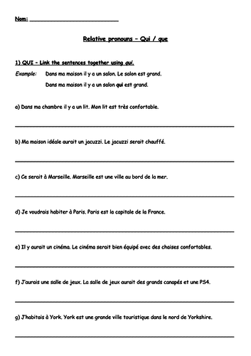 Relative pronouns practice - qui + que | Teaching Resources