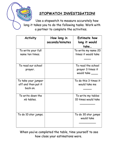 Stopwatch Investigation | Teaching Resources Stopwatch Investigation | Teaching Resources
