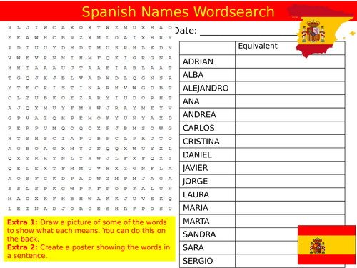 Spanish Names Wordsearch Countries & Culture Starter Settler Activity ...