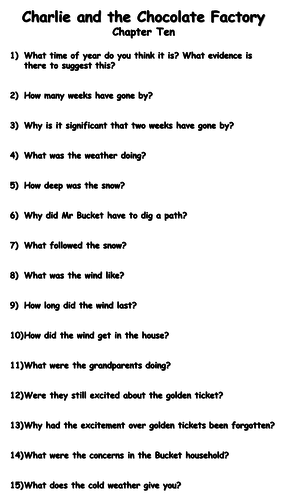 Charlie and the Chocolate Factory - Chapter Ten Reading Comprehension ...