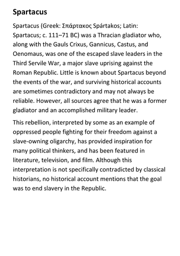 Spartacus Handout | Teaching Resources