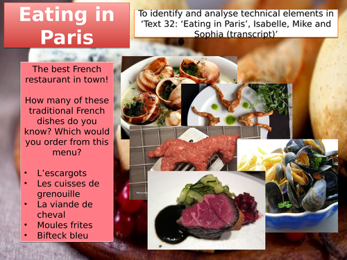 AQA English Lang/Lit Paris Anthology 'Eating in Paris' transcript ...
