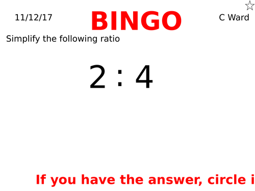RATIO SIMPLIFICATION BINGO | Teaching Resources