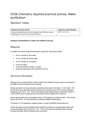 AQA Required practical water purification | Teaching Resources AQA Required practical water purification | Teaching Resources