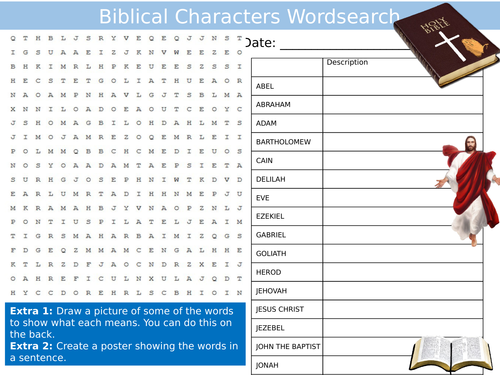 Biblical Characters Wordsearch RE The Bible Starter Settler Activity ...