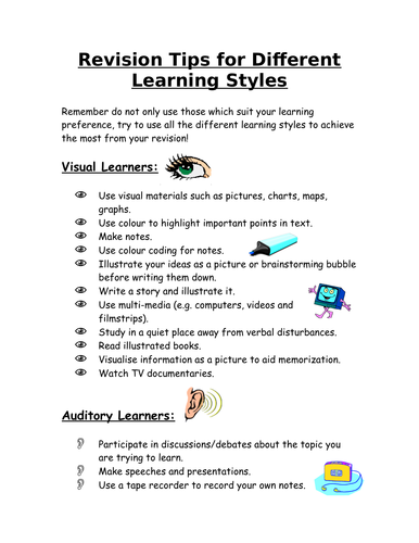 GCSE Learning Style - VAK Revision Cards | Teaching Resources GCSE Learning Style - VAK Revision Cards | Teaching Resources