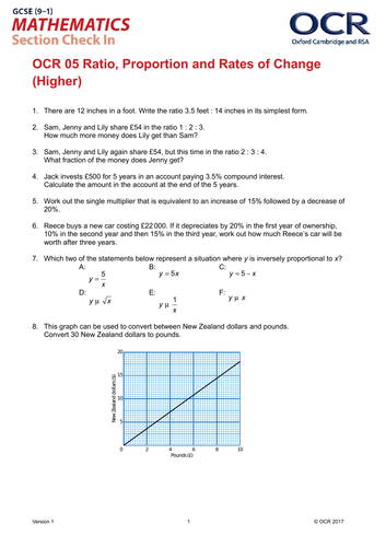 OCR Maths: Higher GCSE - Section Check In Test 5 Ratio, proportion and ... OCR Maths: Higher GCSE - Section Check In Test 5 Ratio, proportion and ...