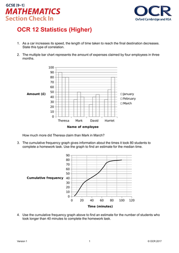 OCR Maths: Higher GCSE - Section Check In Test 12 Statistics | Teaching ... OCR Maths: Higher GCSE - Section Check In Test 12 Statistics | Teaching ...