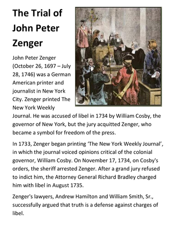 The Trial of John Peter Zenger Handout | Teaching Resources