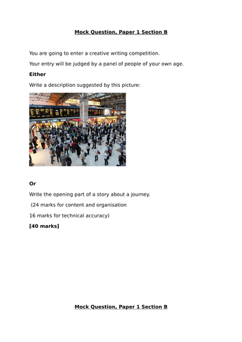 AQA Paper 1 Section B mock questions | Teaching Resources