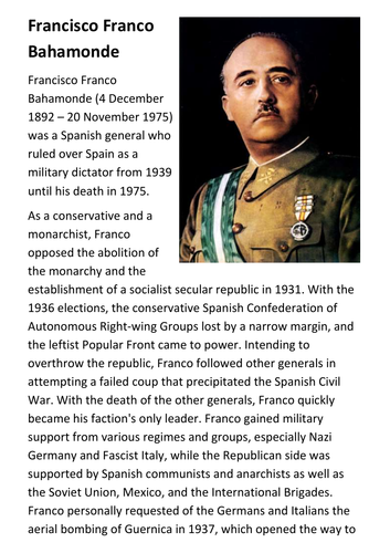 Francisco Franco Bahamonde Handout | Teaching Resources