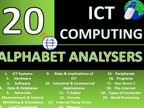 20 x Alphabet Brainstorm Analysers ICT Computing GCSE or KS3 Keyword ...