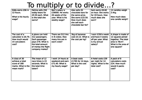 To multiply or divide...? | Teaching Resources