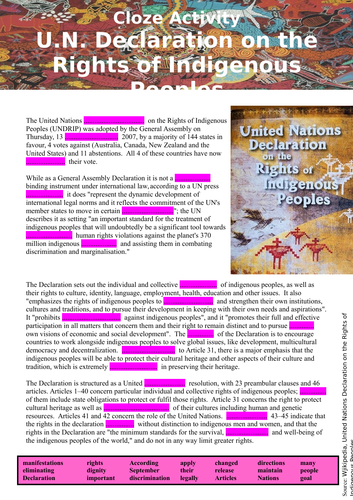 3 Cloze activities: Aboriginal Rights and Freedoms | Teaching Resources