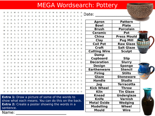 Art Pottery Wordsearch Ceramic Clay Design Starter Settler Activity ...