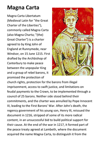 Magna Carta Handout | Teaching Resources