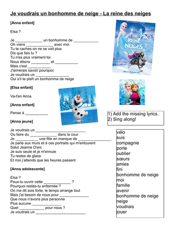 French Frozen gapfill | Teaching Resources