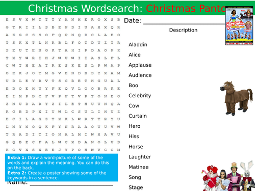 Christmas Panto Pantomime Wordsearch End of Term Quiz Starter Settler ...
