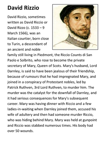 David Rizzio Handout | Teaching Resources