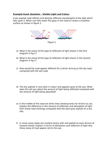 Physics 9-1 GCSE Visible Light Exam Question | Teaching Resources