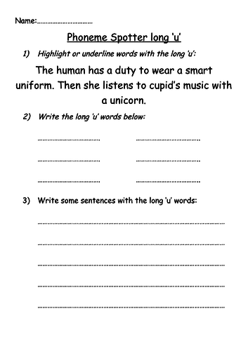 Phoneme Spotter Long 'u' Sound | Teaching Resources