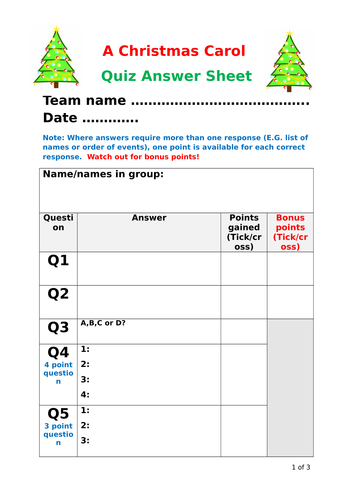 A Christmas Carol Quiz | Teaching Resources