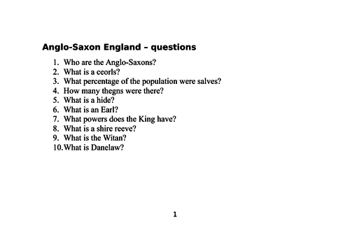 Edexcel Anglo Saxon and Norman England quizzes | Teaching Resources