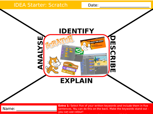 Scratch Programming IDEA Analsyer Sheet ICT Computing Starter Activity Keywords KS3 GCSE Cover ...