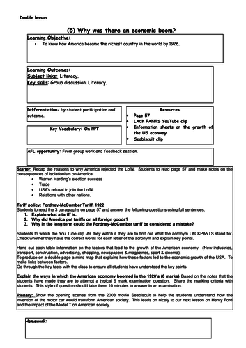 Why was there an economic boom in America during the 1920s? | Teaching ...