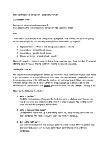 Anne Frank - paragraph party | Teaching Resources
