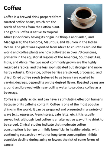 Coffee Handout | Teaching Resources