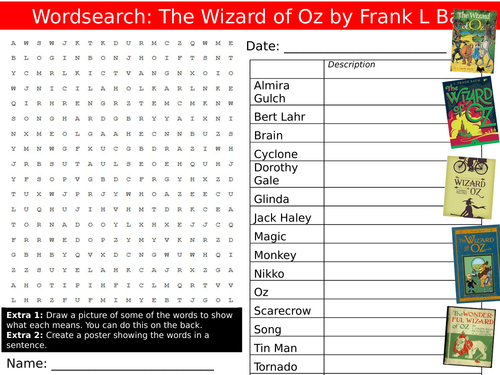 The Wizard of Oz Novel Wordsearch Literature Starter Keywords Activity ...