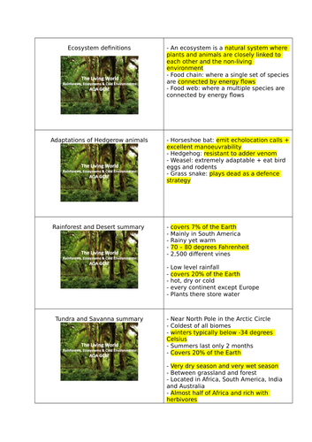 Geography The Living World revision cards | Teaching Resources