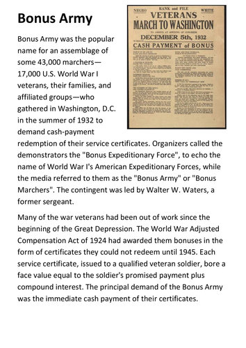 The Bonus Army Handout | Teaching Resources