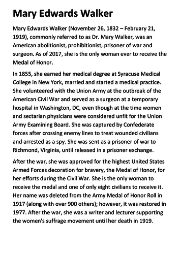 Mary Edwards Walker Handout | Teaching Resources