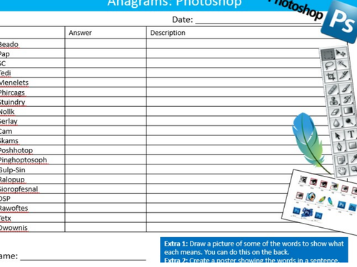 Adobe Photoshop Anagram Sheet ICT Computing Starter Keywords Activity ...