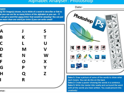 Adobe Photoshop Alphabet Analyser Ict Computing Starter Keywords Activity Keywords Ks3 Gcse
