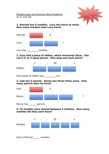 Bar Modelling - Word Problems - Multiplication and Division (Single ...