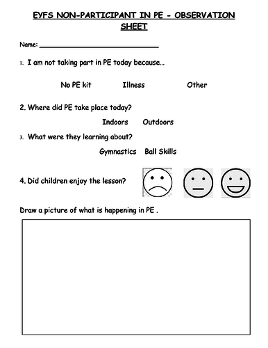 Non-participation sheets for PE | Teaching Resources