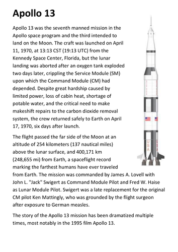 Apollo 13 Handout | Teaching Resources